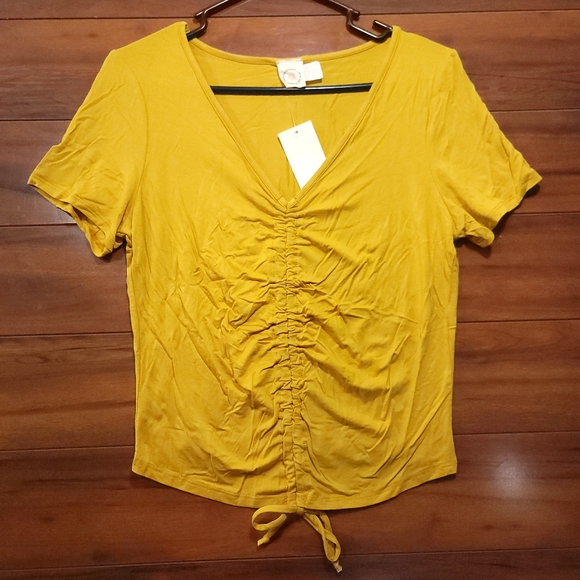 live in the moment | Tops | Mustard Yellow Cropped Top Boho Ruched Tie ...